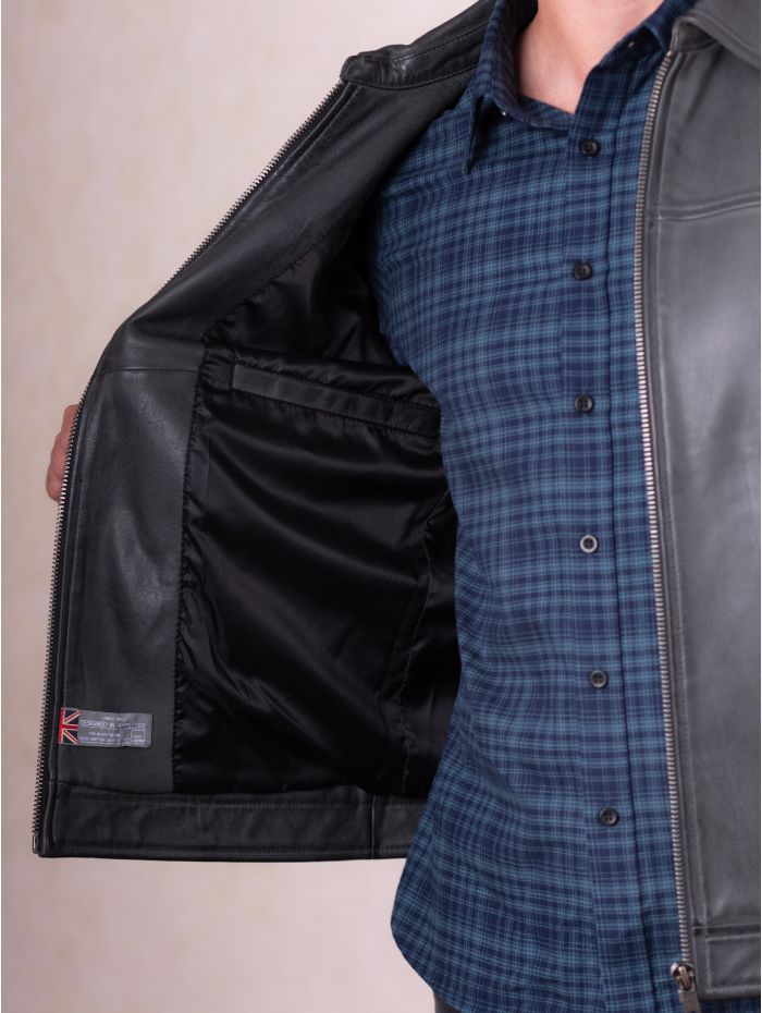 Renwick Collared Leather Jacket in Charcoal | Lakeland Leather