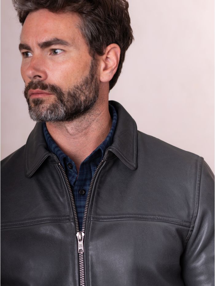 Renwick Collared Leather Jacket in Charcoal | Lakeland Leather