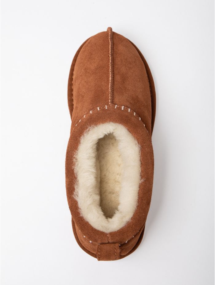 Sheepskin Embroidered Clog Slippers in Tan | Lakeland Leather
