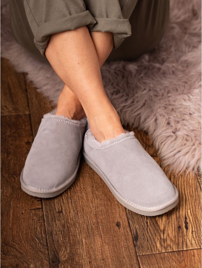 Ladies' Sheepskin Clog Slippers in Light Grey | Lakeland Leather