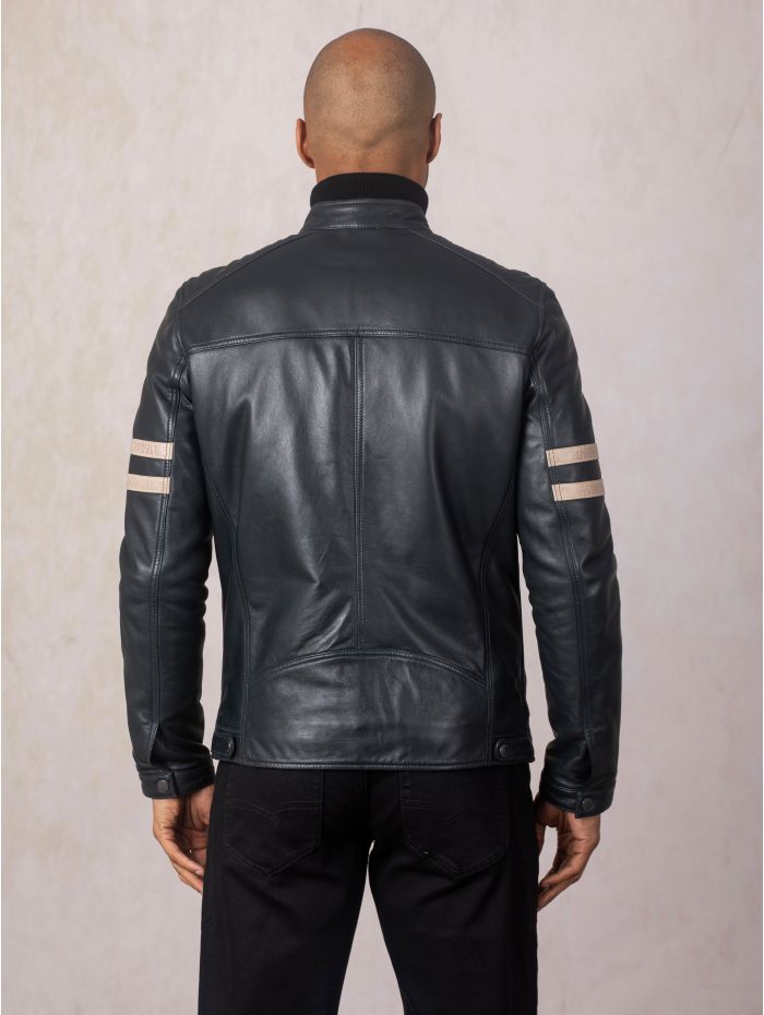 Charlie II Leather Racer Jacket in Navy | Lakeland Leather