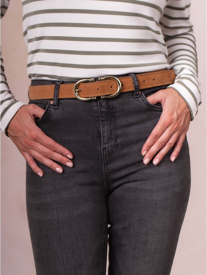 Bowness Dual Buckle Belt in Tan Suede | Lakeland Leather