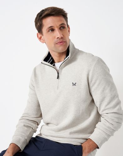 Crew Clothing French Rib Half Zip Sweatshirt in Off-White Marl ...