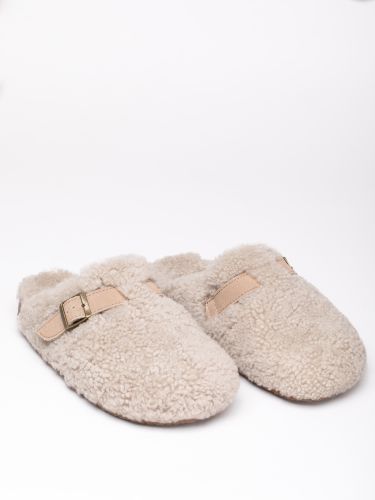 Sheepskin Wool Buckle Clog Slippers in Grey | Lakeland Leather