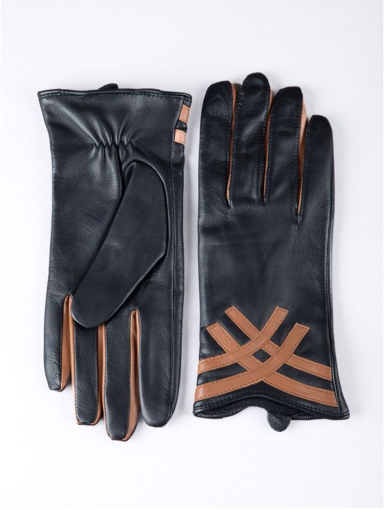 Daisy II Contrasting Leather Gloves in Black and Tan | Lakeland Leather