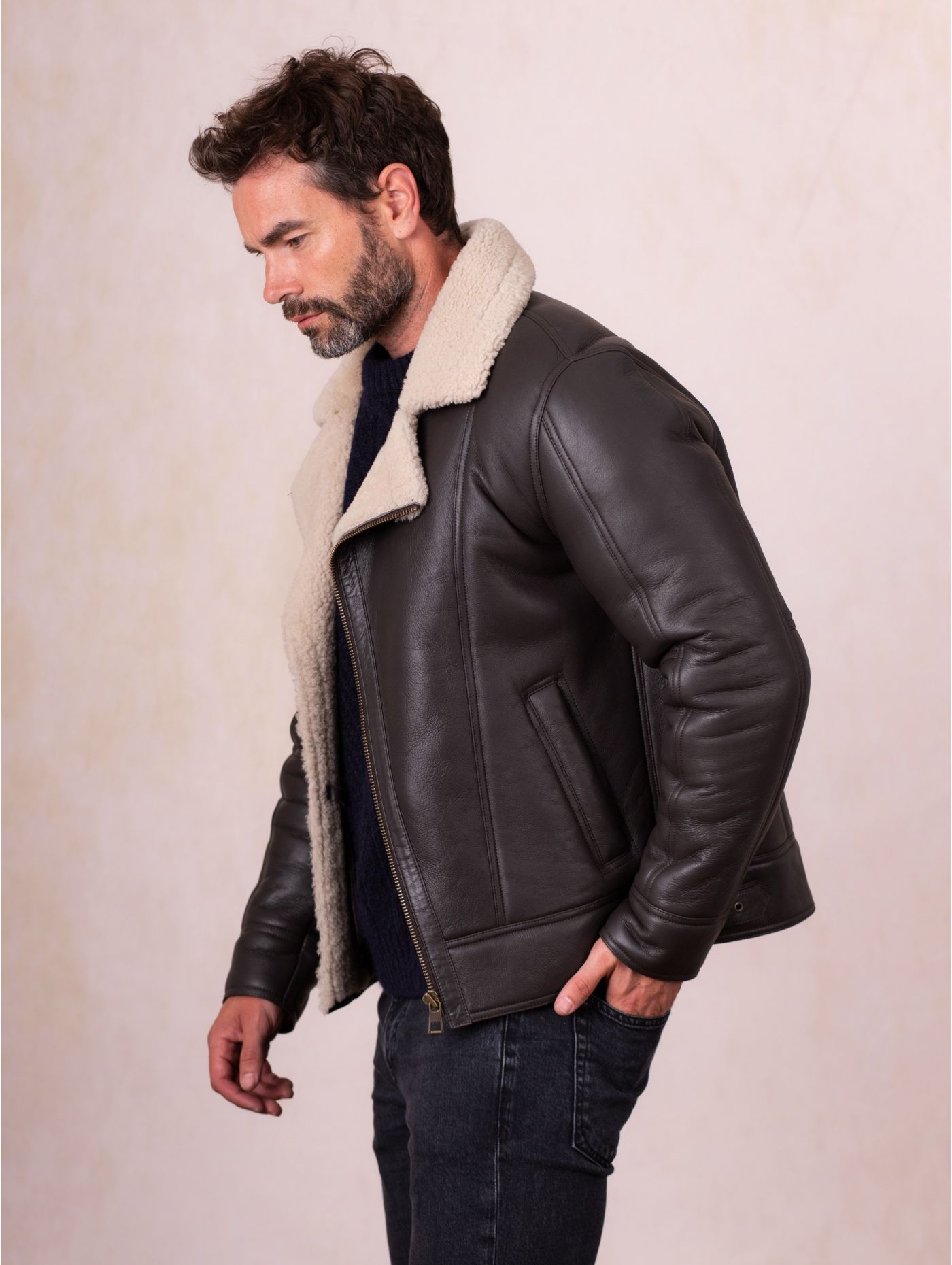 Javelin Sheepskin Aviator Jacket in Brown | Lakeland Leather