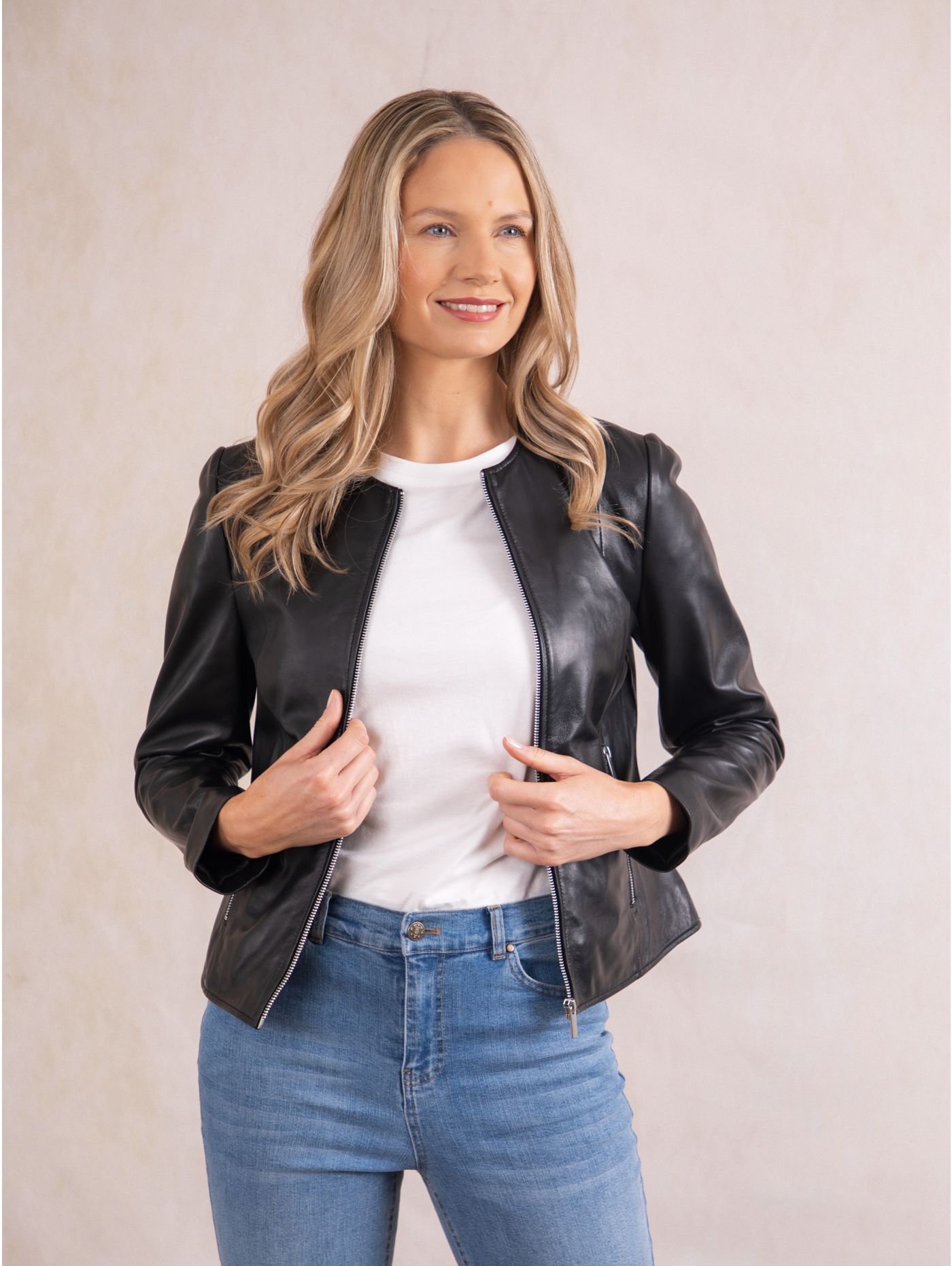 Crosby Collarless Leather Jacket in Black | Lakeland Leather