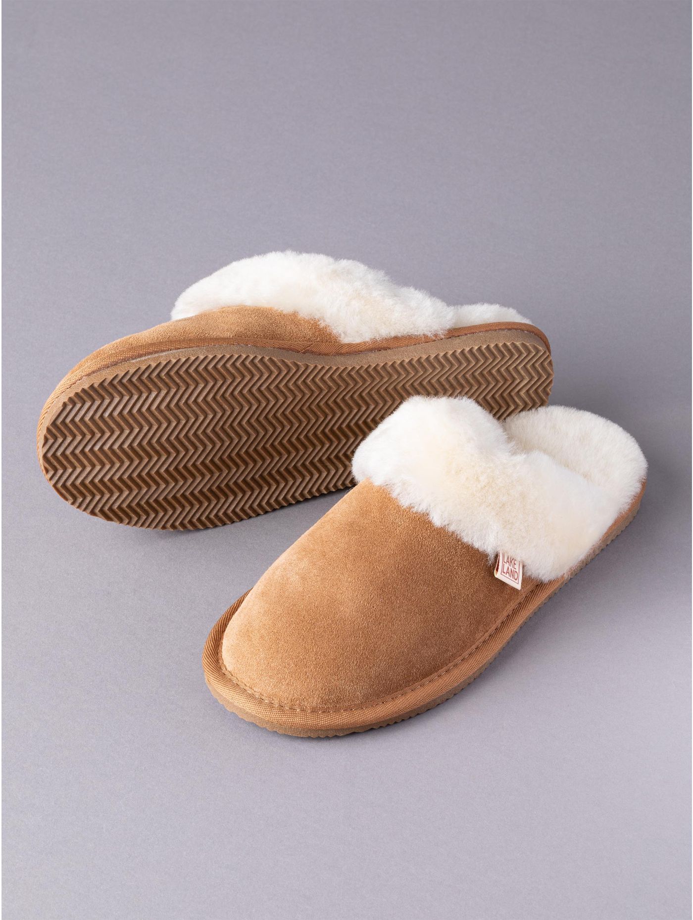 Ladies' Sheepskin Slider Slippers in Tan | Lakeland Leather