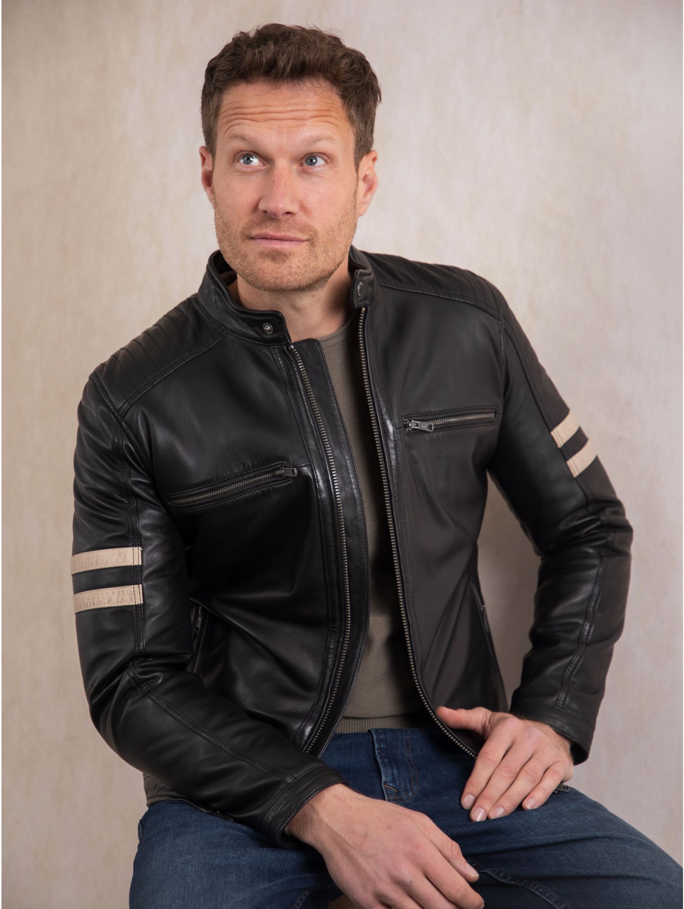 Charlie II Leather Racer Jacket in Black | Lakeland Leather