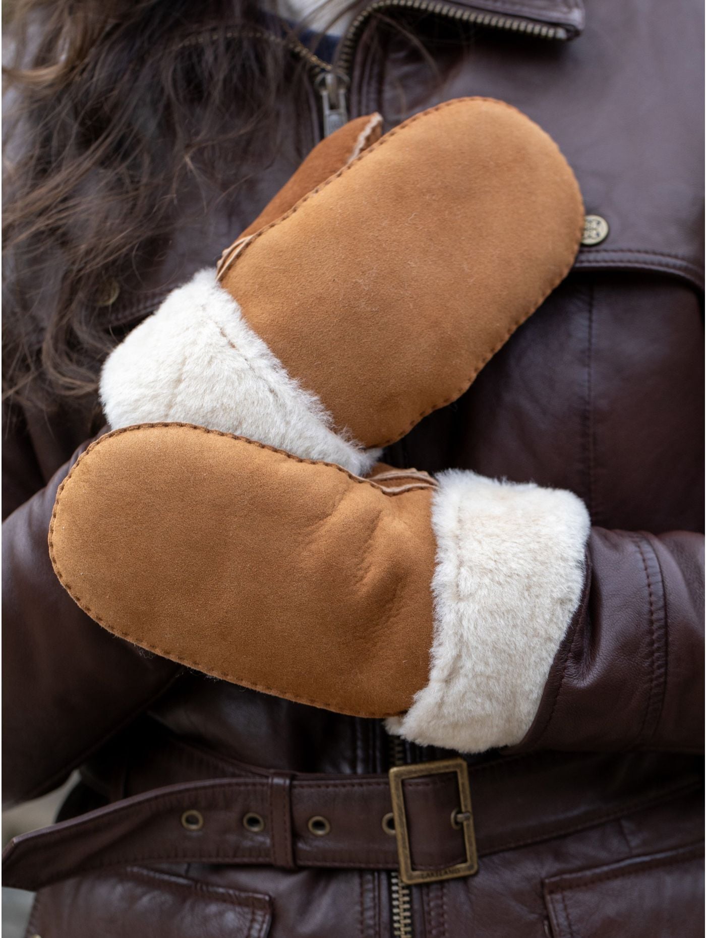 Ladies' Classic Sheepskin Mittens in Tan | Lakeland Leather