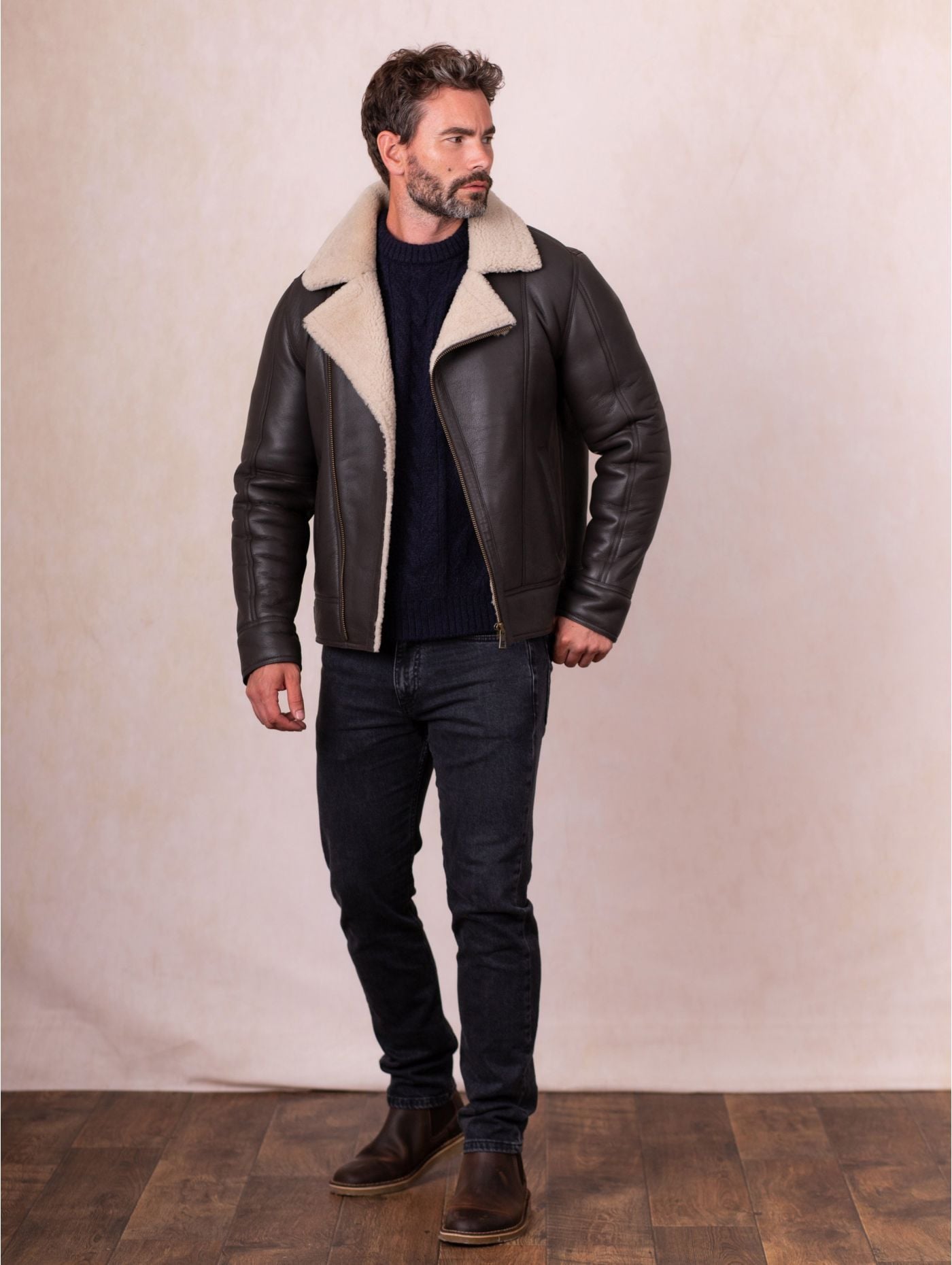 Javelin Sheepskin Aviator Jacket in Brown | Lakeland Leather