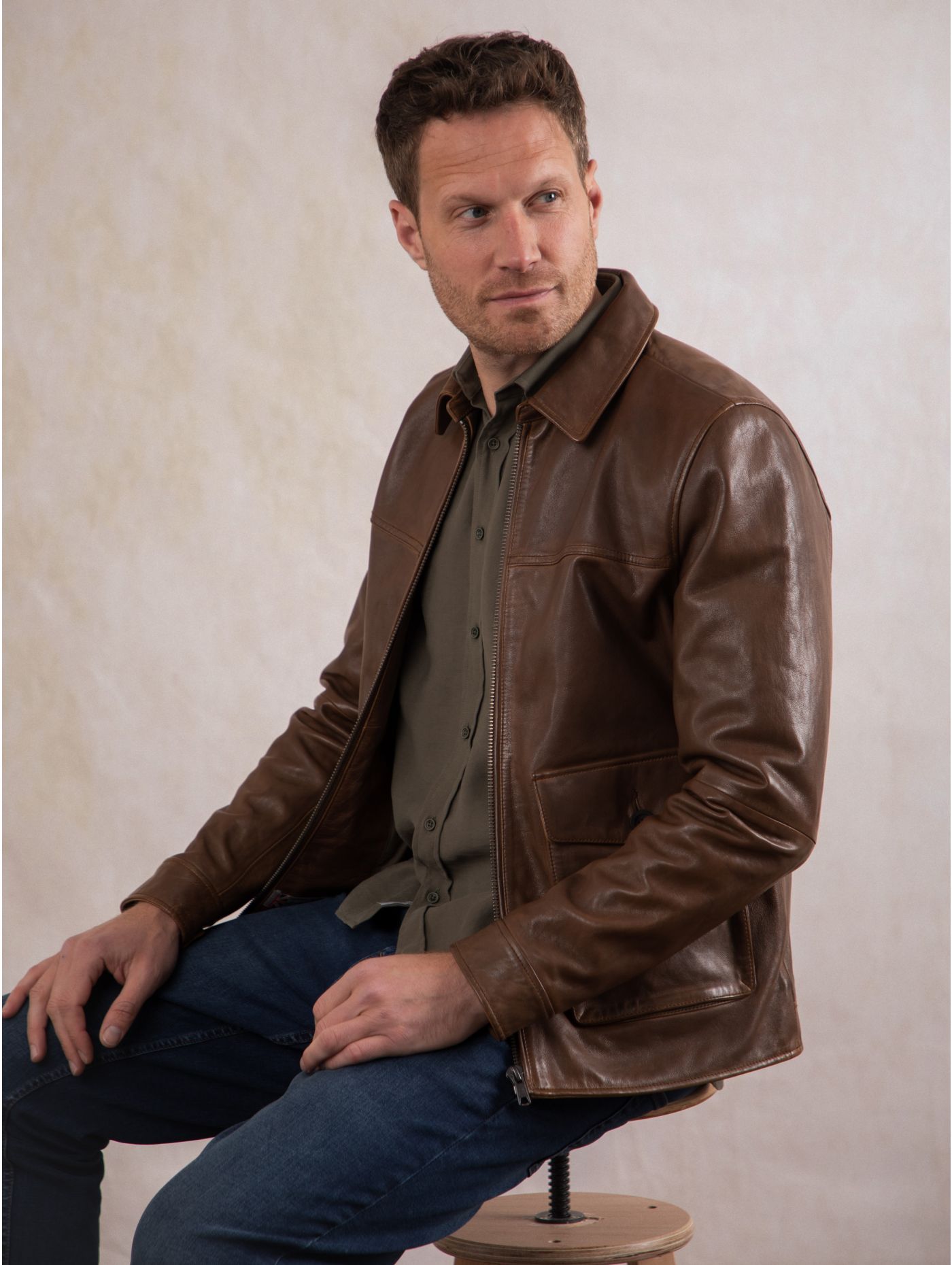 Hesket Leather Jacket in Coconut Brown | Lakeland Leather