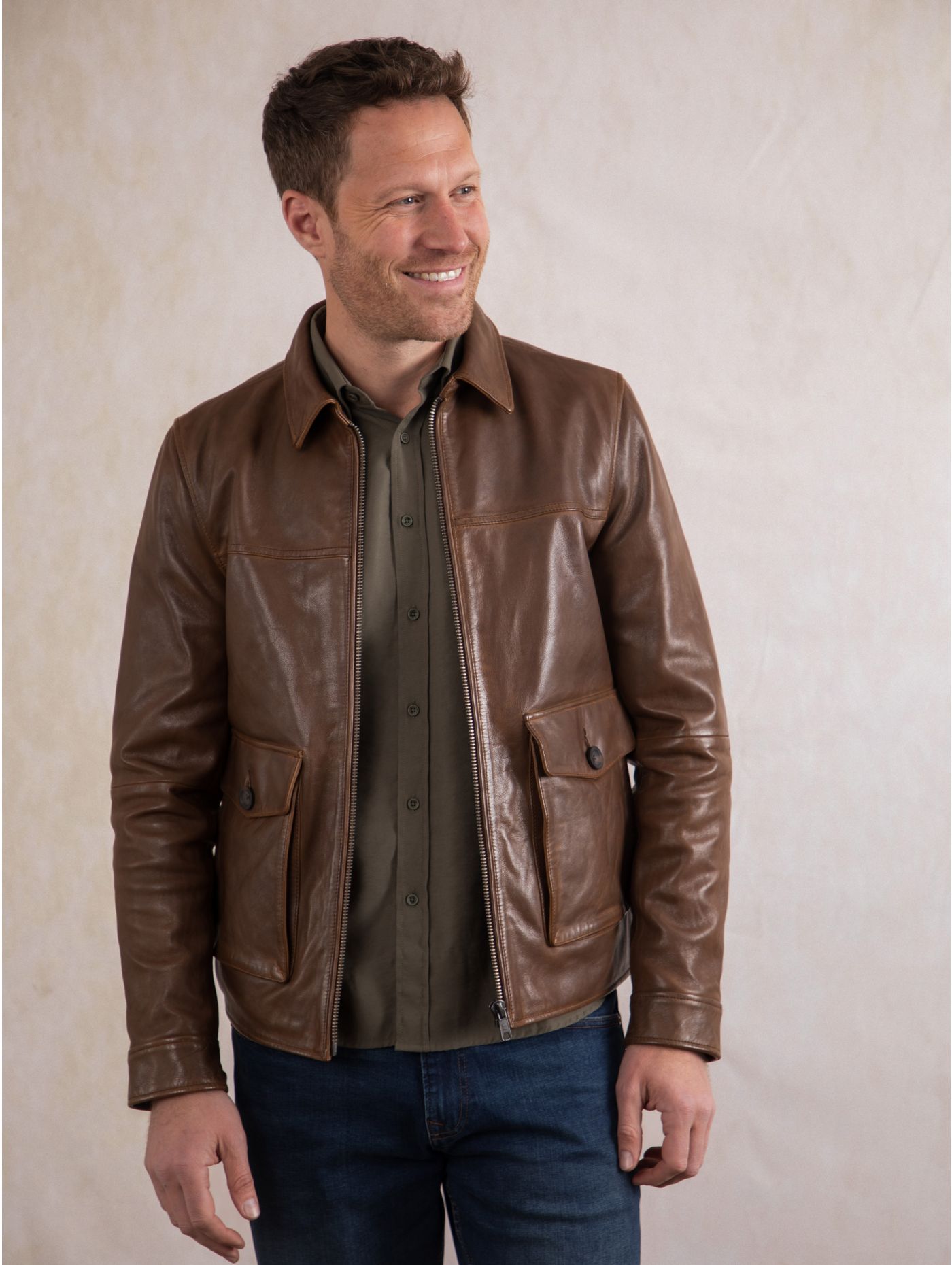 Hesket Leather Jacket in Coconut Brown | Lakeland Leather
