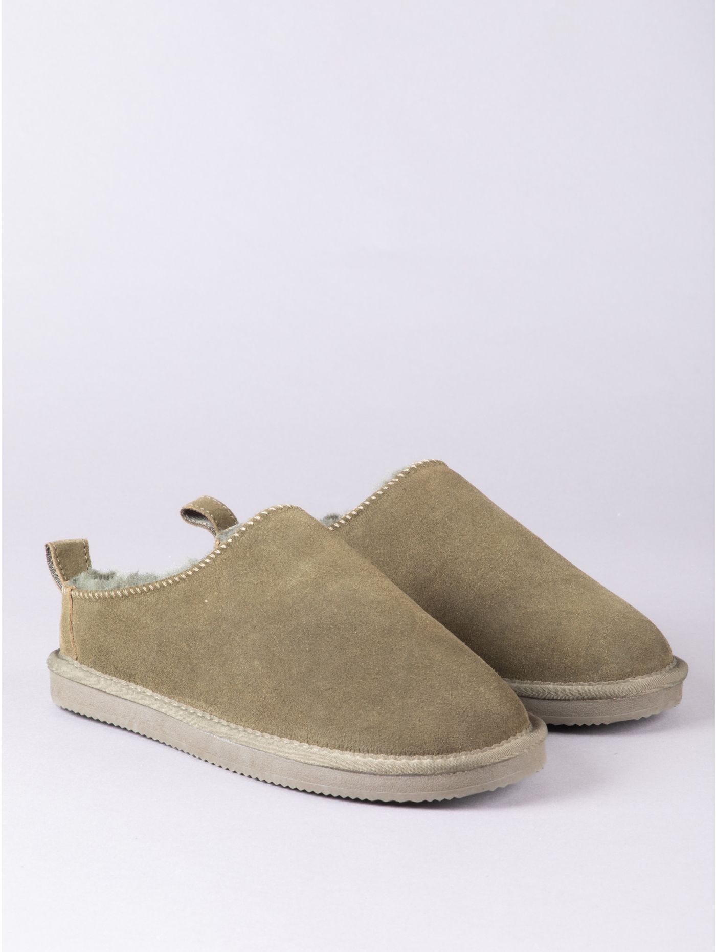 Ladies' Sheepskin Clog Slippers in Olive Green | Lakeland Leather