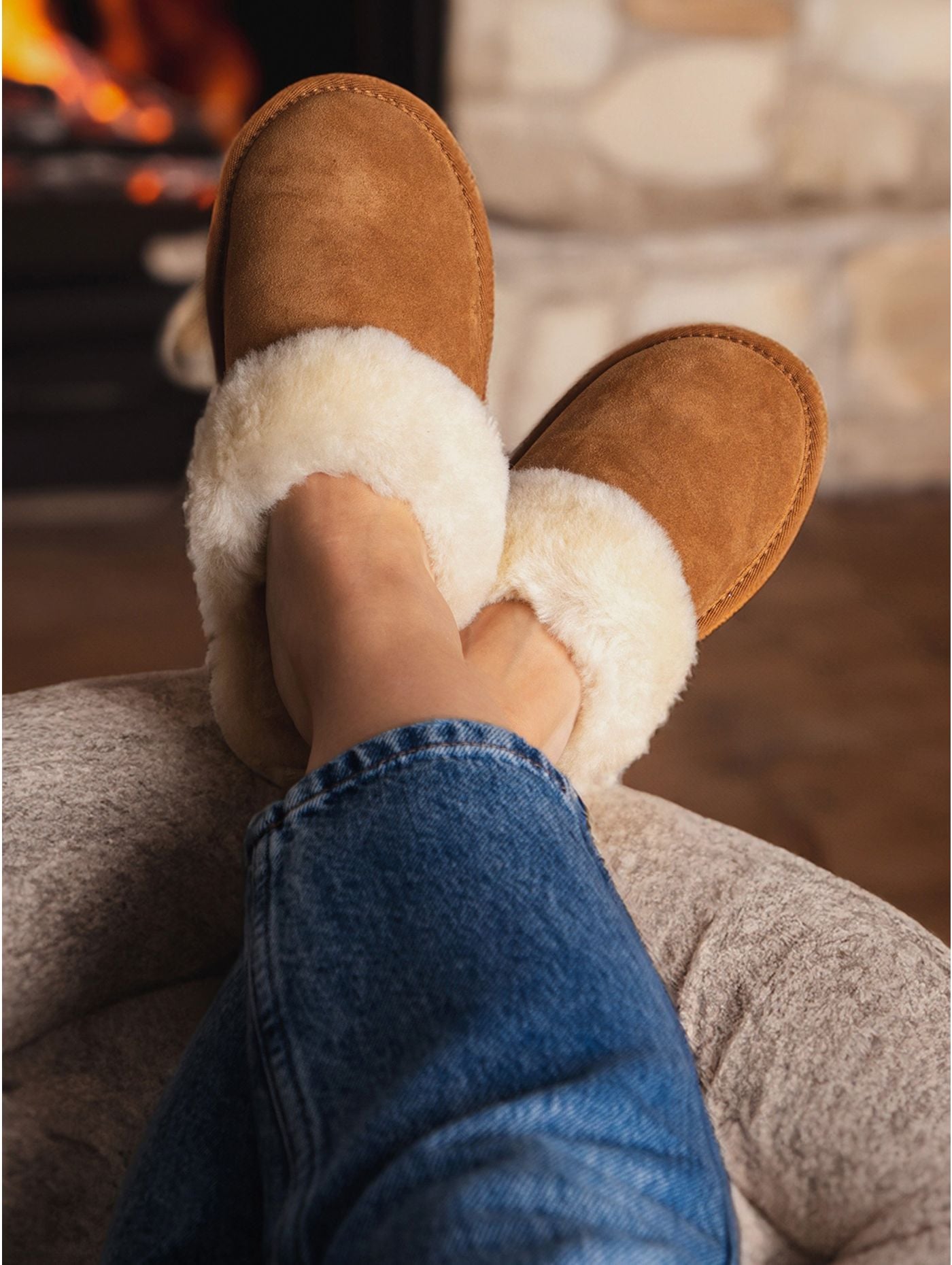 Ladies' Sheepskin Slider Slippers in Tan | Lakeland Leather